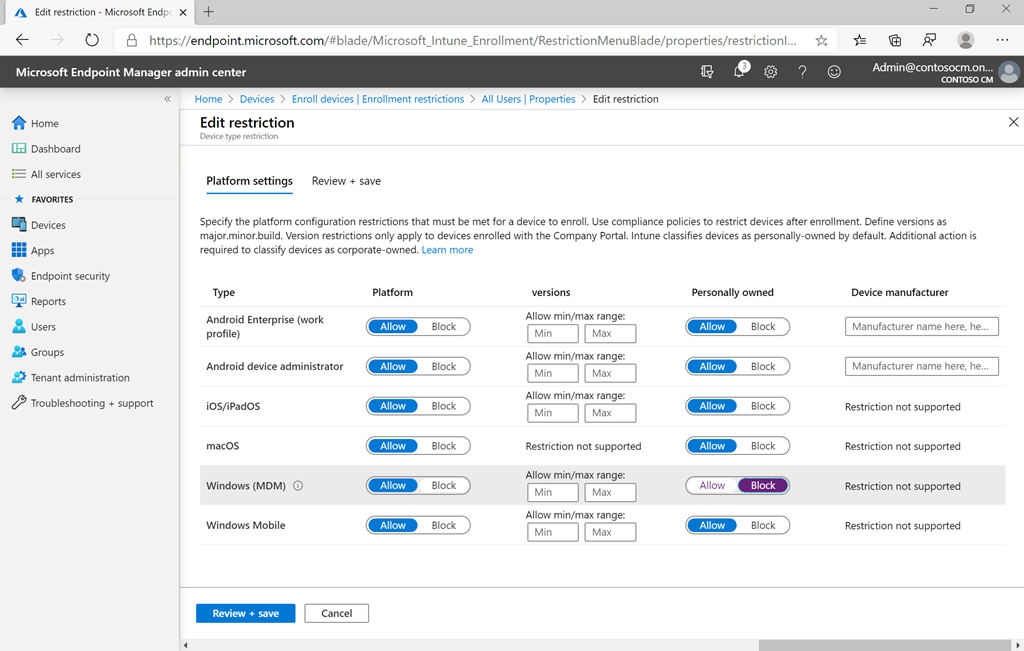 Windows enrollment restrictions – Out of Office Hours