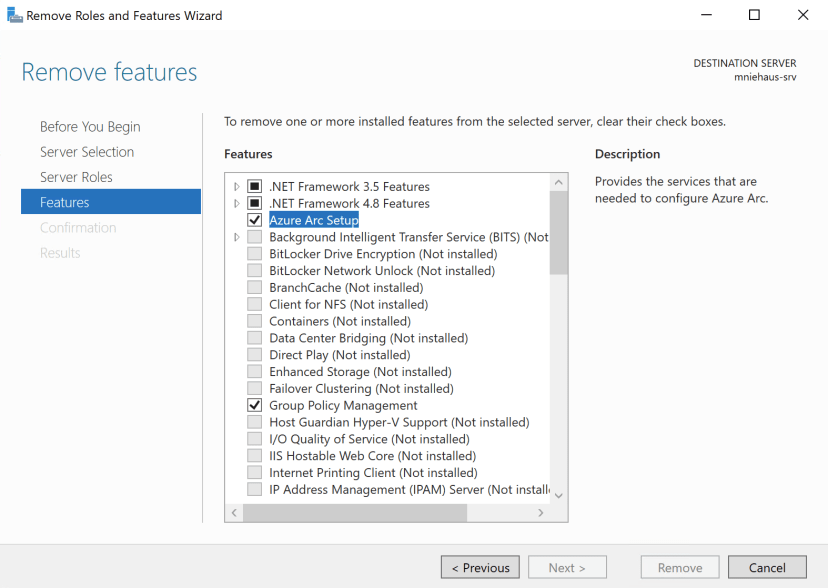 Remove the Azure Arc Setup “feature” installed on Windows Server 2022 ...